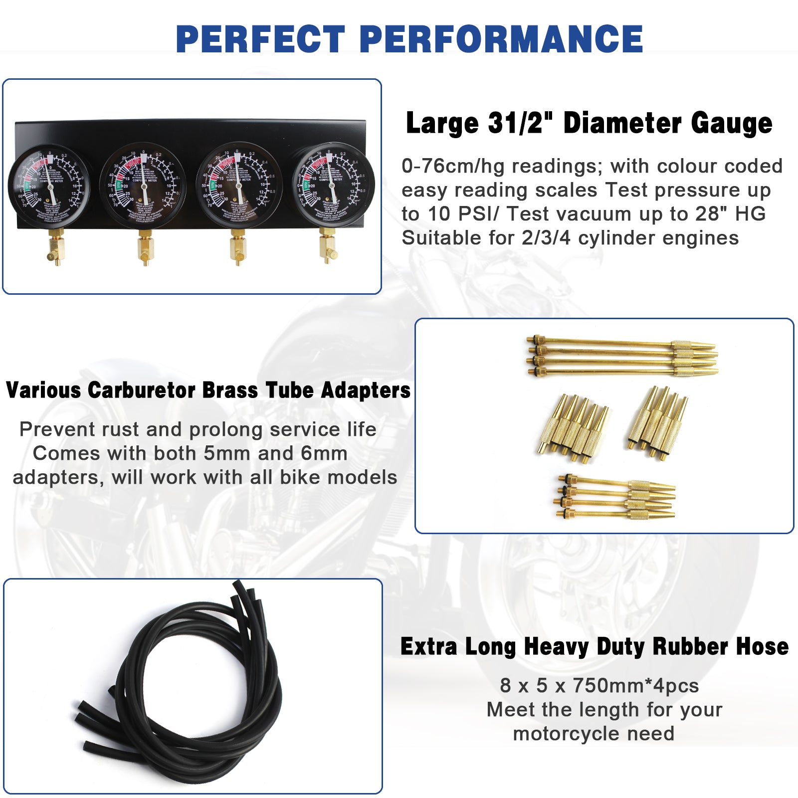 Motorcycle Fuel Vacuum Carburetor Synchronizer Carb Sync Gauge Fit for
