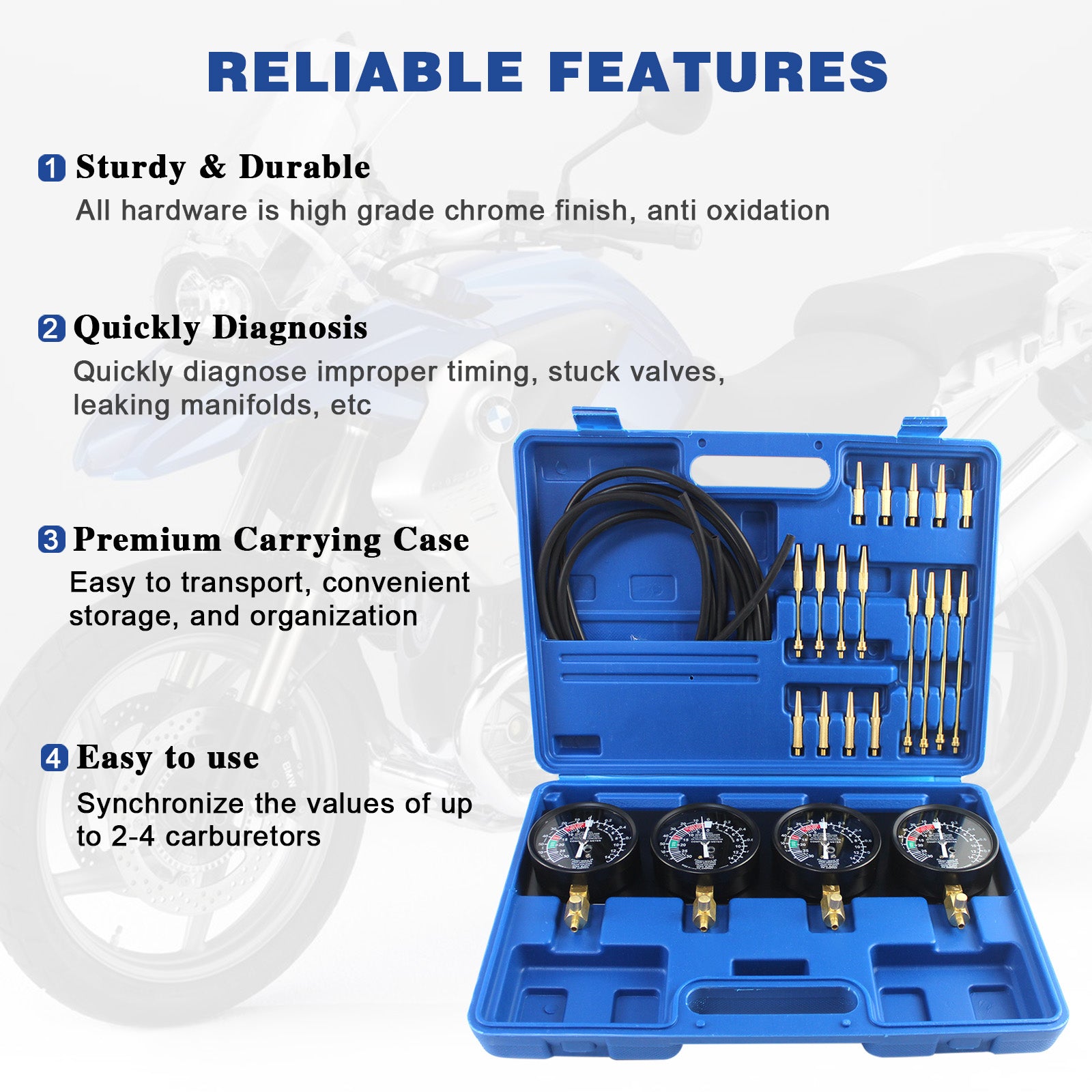 Motorcycle Fuel Vacuum Carburetor Synchronizer Carb Sync Gauge Fit for