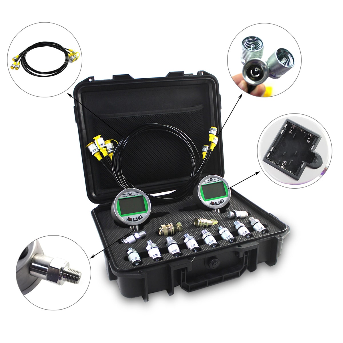 Hydraulic Digital Pressure Test Kit 2 Gauges 70MPA*2